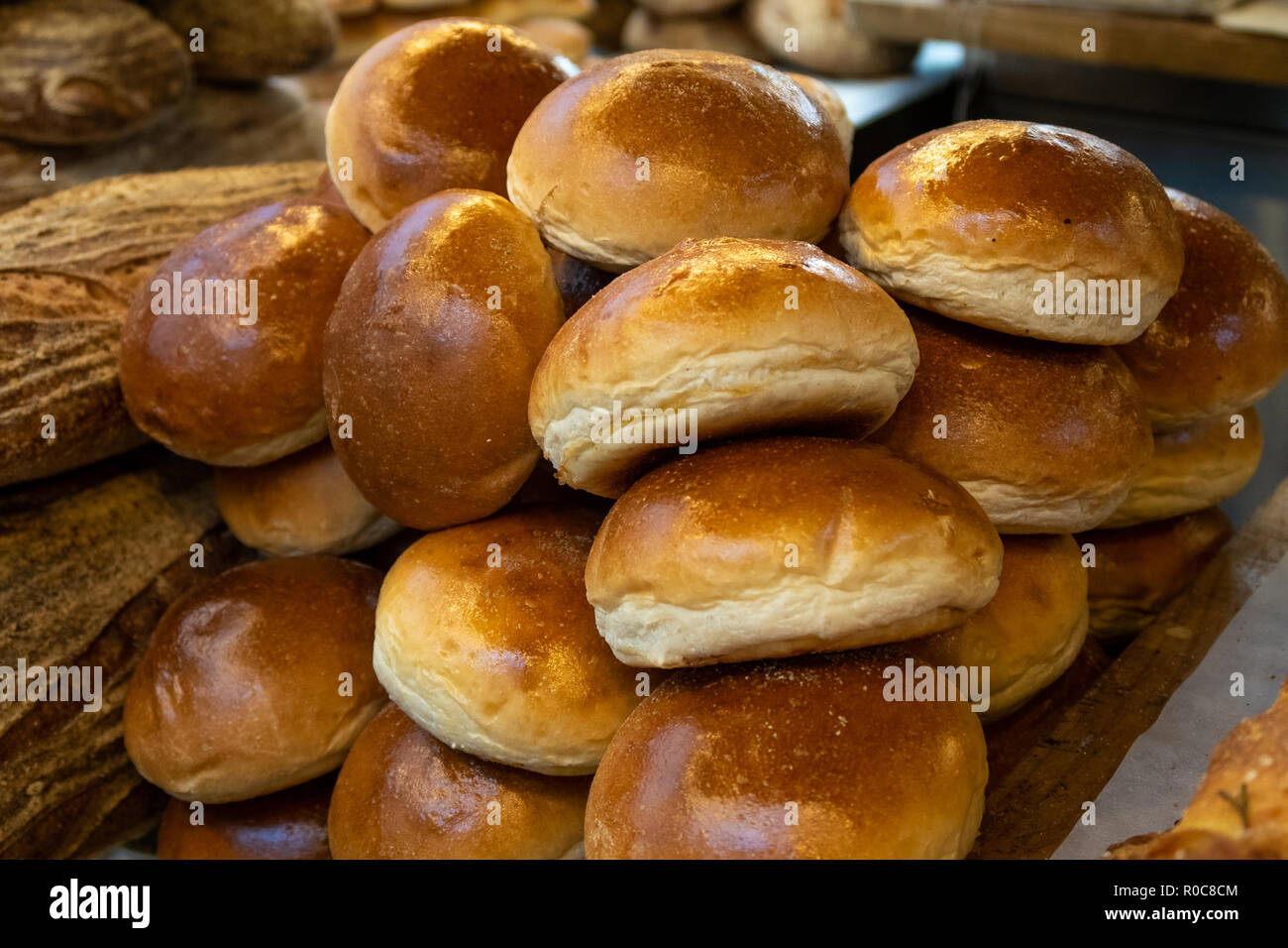 Fresh Bread Rolls at a Bakers in London's Borough Market Stock Photo ...
