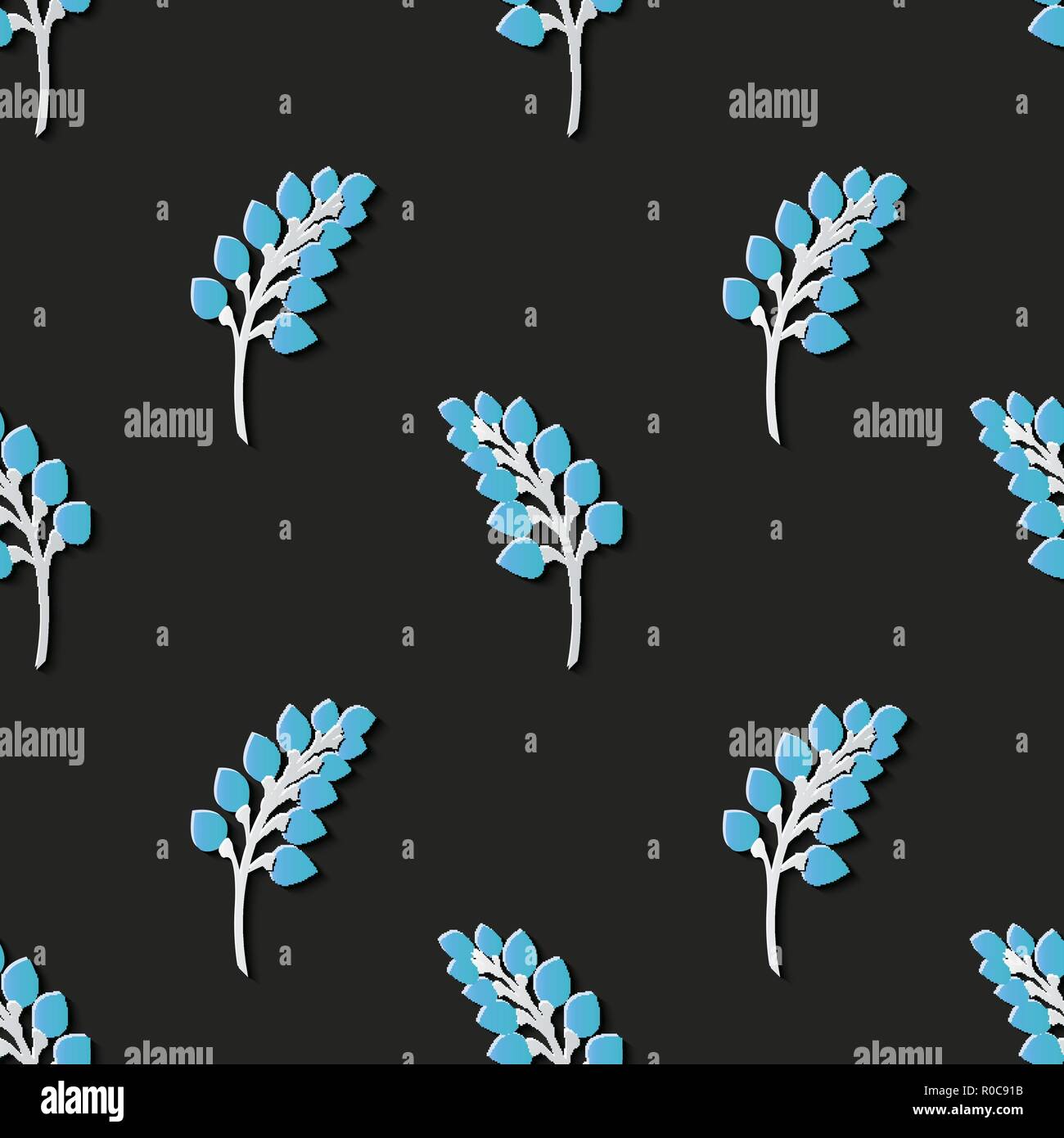 Seamless relief sculpture decoration retro pattern nature blue leaf ...