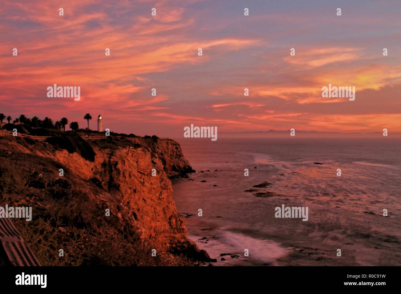 Sunset at Point Vicente Lighthouse, Palos Verdes Peninsula, Los Angeles County, California Stock ...