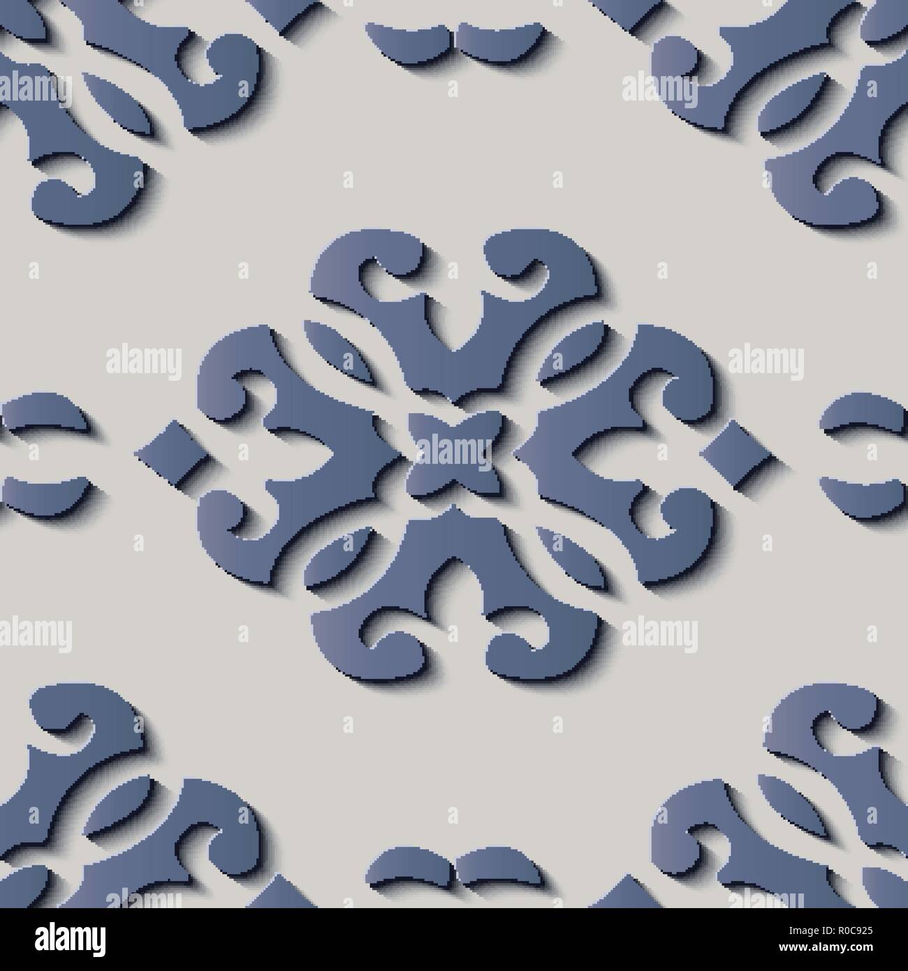 Seamless relief sculpture decoration retro pattern blue curve cross ...