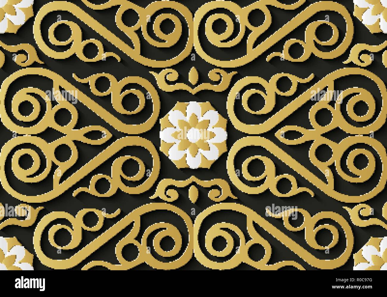 Seamless relief sculpture decoration retro pattern spiral gold vortex ...