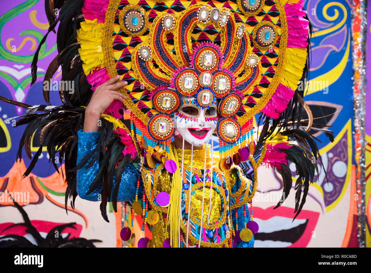 Parade of colorful smiling mask at 2018 Masskara Festival, Bacolod City ...