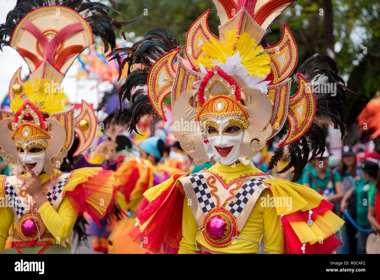 Parade of colorful smiling mask at 2018 Masskara Festival, Bacolod City ...