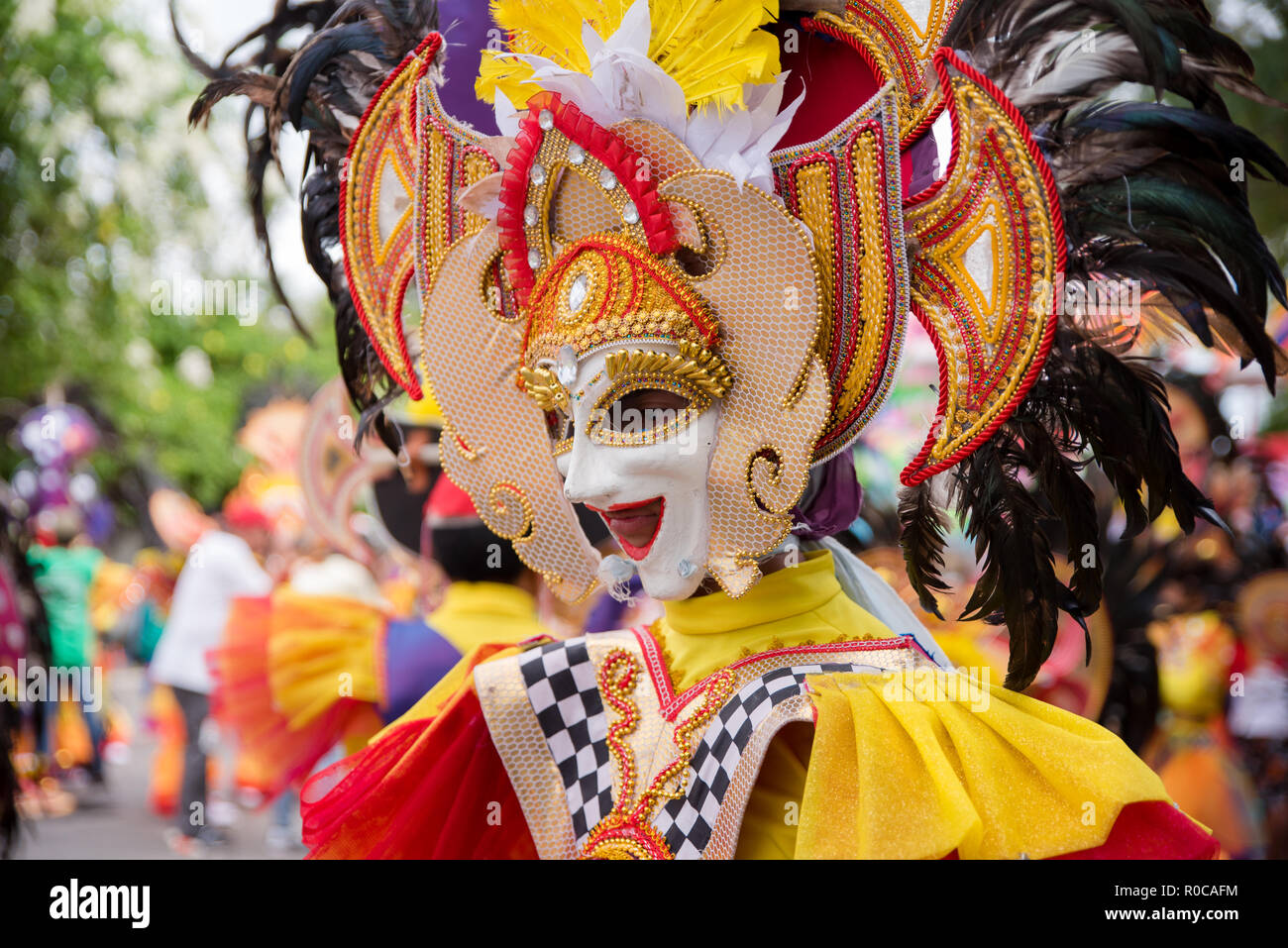 Parade of colorful smiling mask at 2018 Masskara Festival, Bacolod City ...