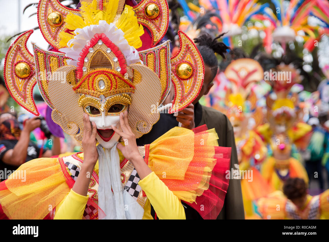 Parade of colorful smiling mask at 2018 Masskara Festival, Bacolod City ...