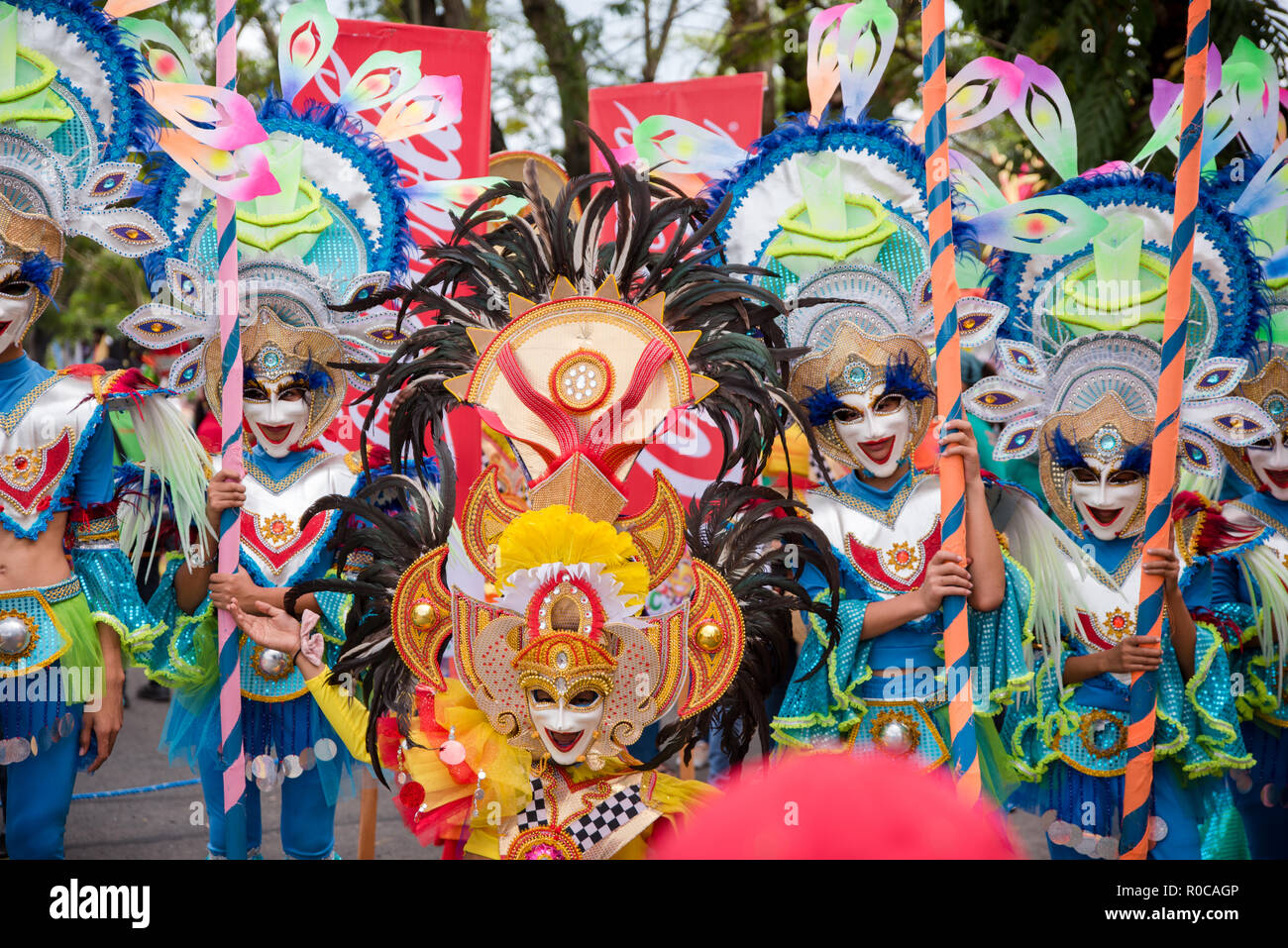 Parade of colorful smiling mask at 2018 Masskara Festival, Bacolod City ...