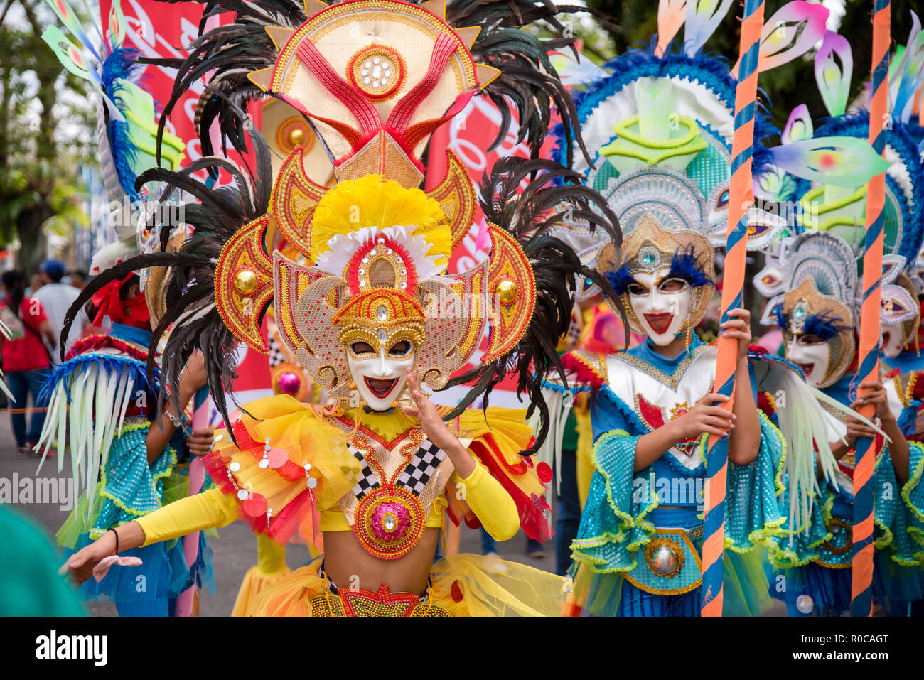 Parade of colorful smiling mask at 2018 Masskara Festival, Bacolod City ...