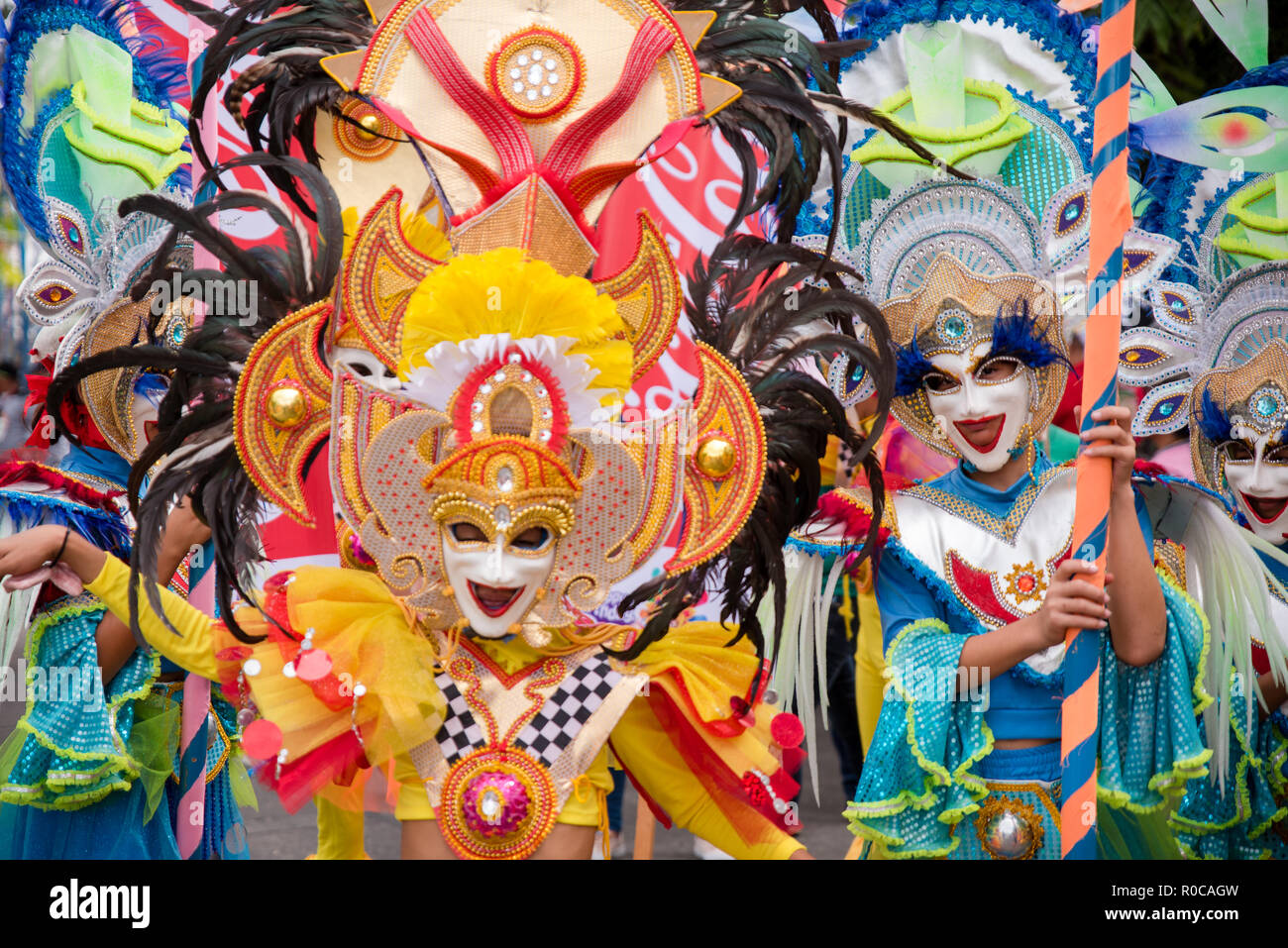 Parade of colorful smiling mask at 2018 Masskara Festival, Bacolod City ...