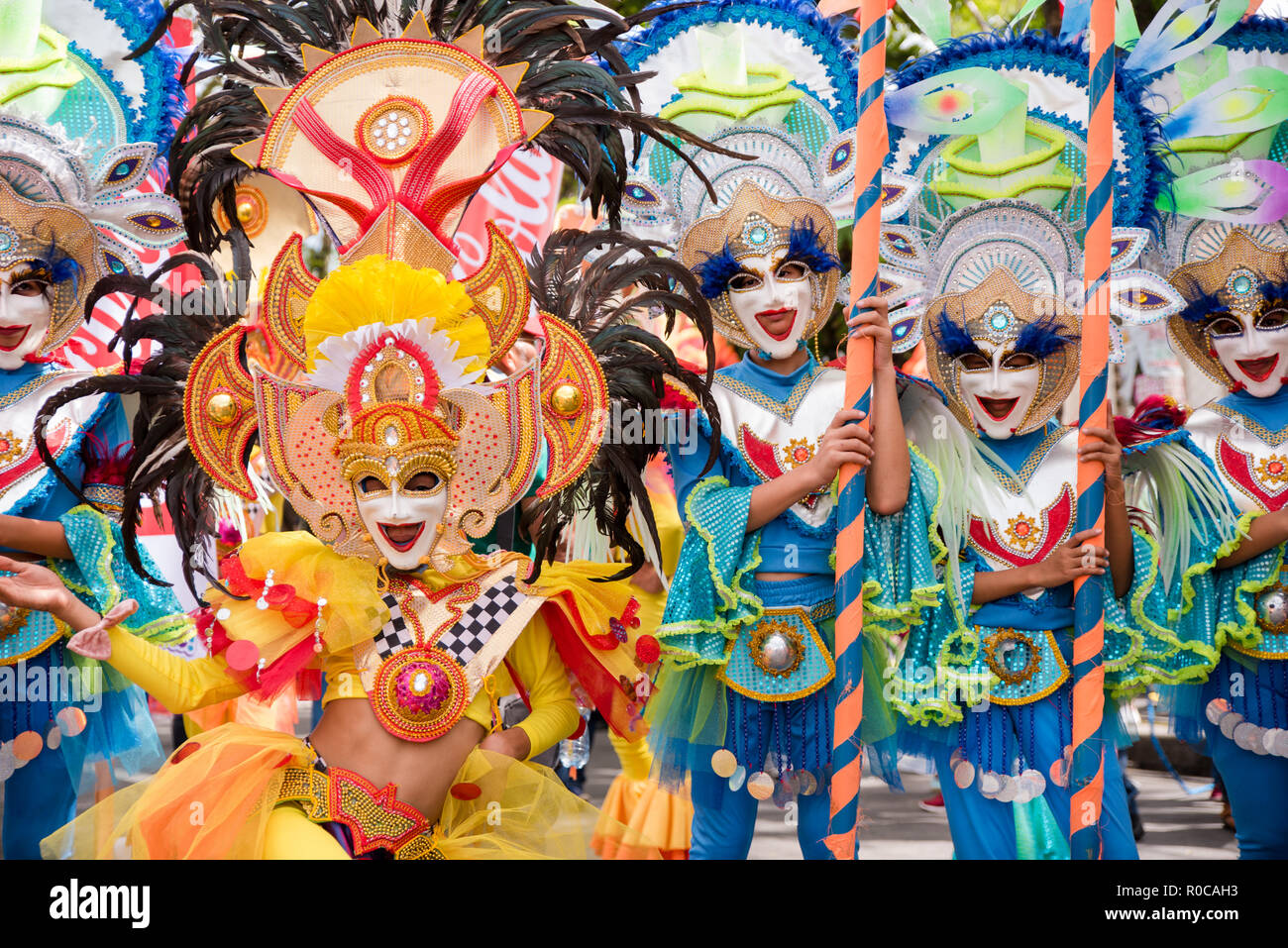 Parade of colorful smiling mask at 2018 Masskara Festival, Bacolod City ...