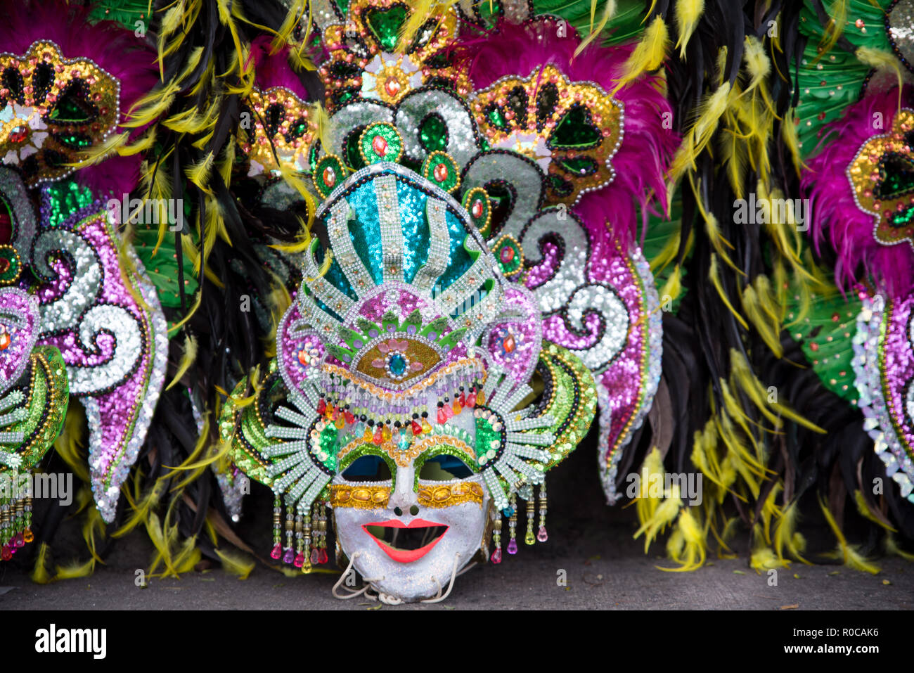 Parade of colorful smiling mask at 2018 Masskara Festival, Bacolod City ...