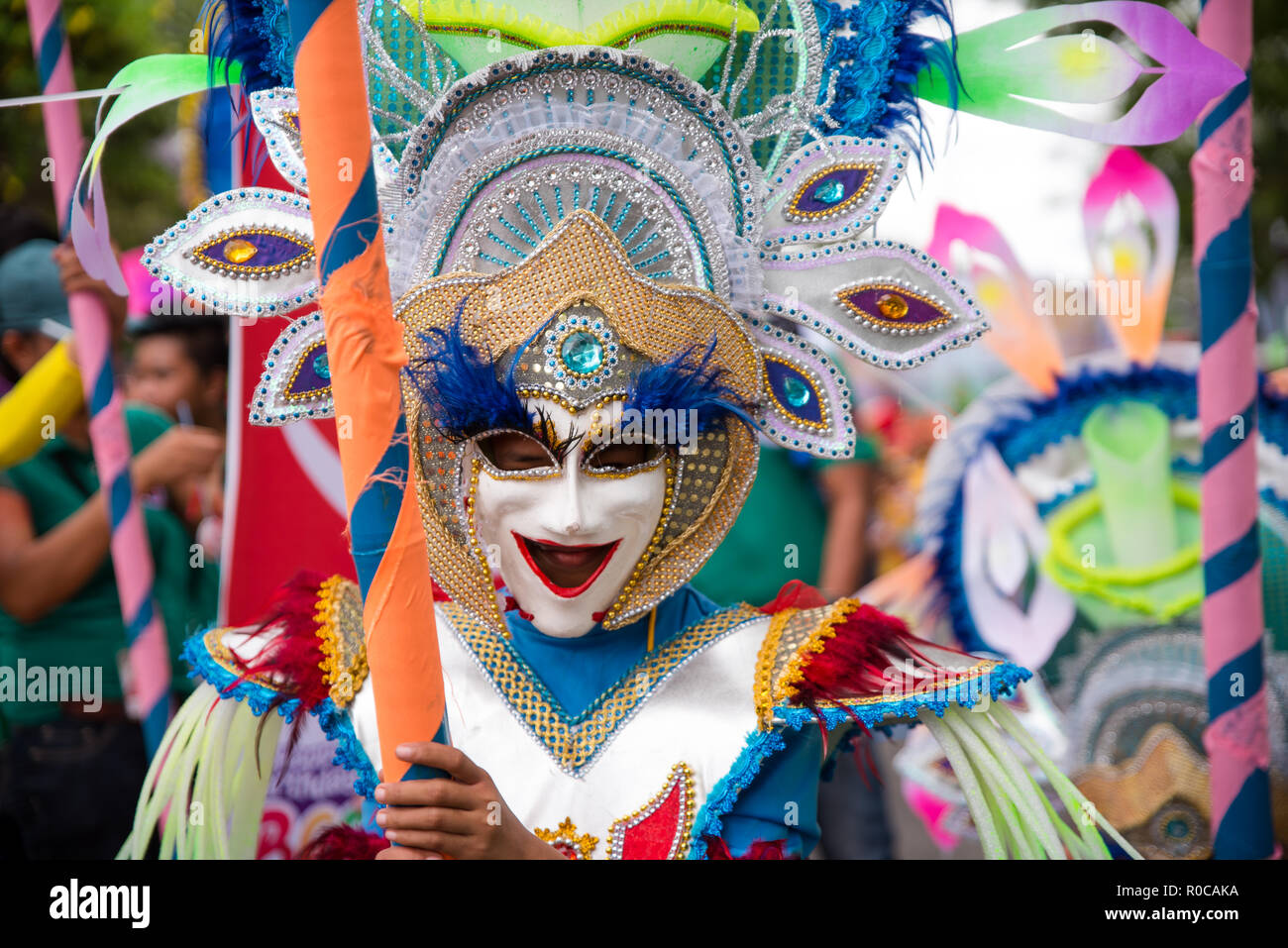 Parade of colorful smiling mask at 2018 Masskara Festival, Bacolod City ...