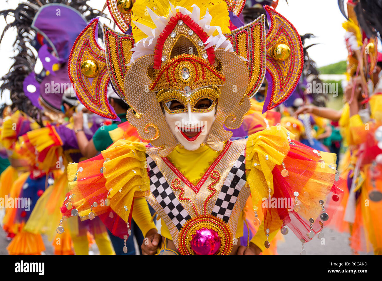 Parade of colorful smiling mask at 2018 Masskara Festival, Bacolod City ...