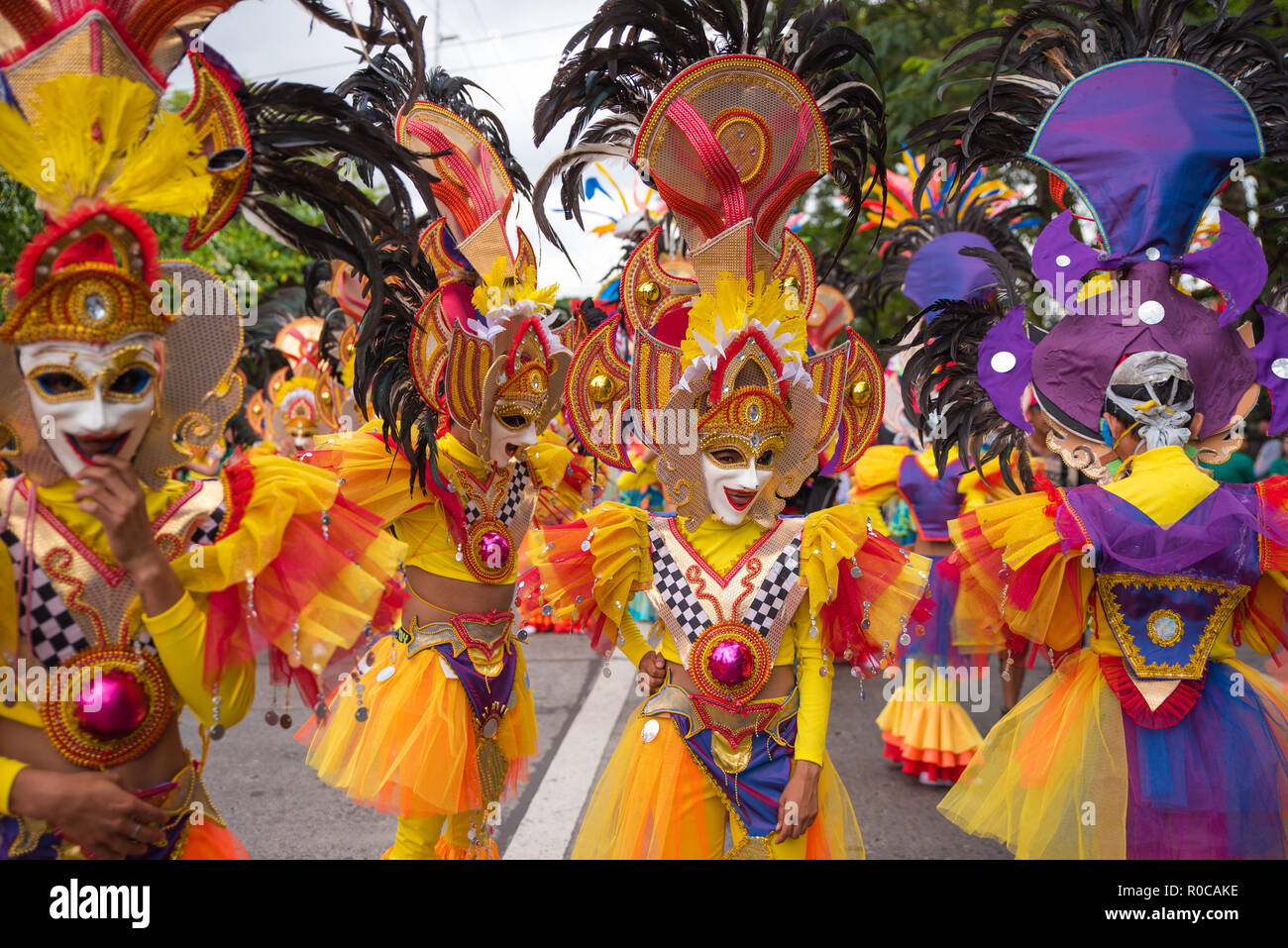 Parade of colorful smiling mask at 2018 Masskara Festival, Bacolod City ...