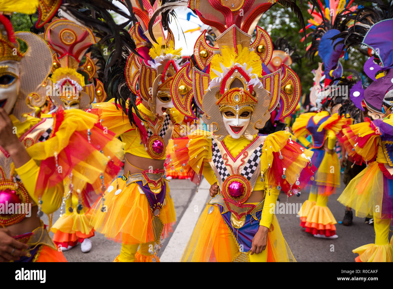 Parade of colorful smiling mask at 2018 Masskara Festival, Bacolod City ...