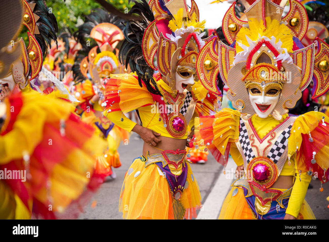 Parade of colorful smiling mask at 2018 Masskara Festival, Bacolod City ...