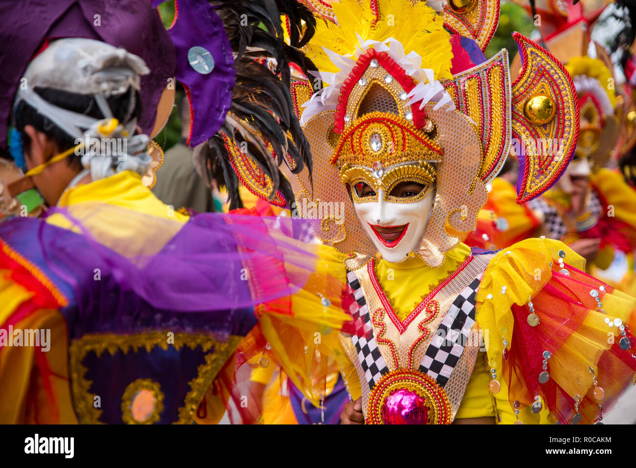 Parade of colorful smiling mask at 2018 Masskara Festival, Bacolod City ...