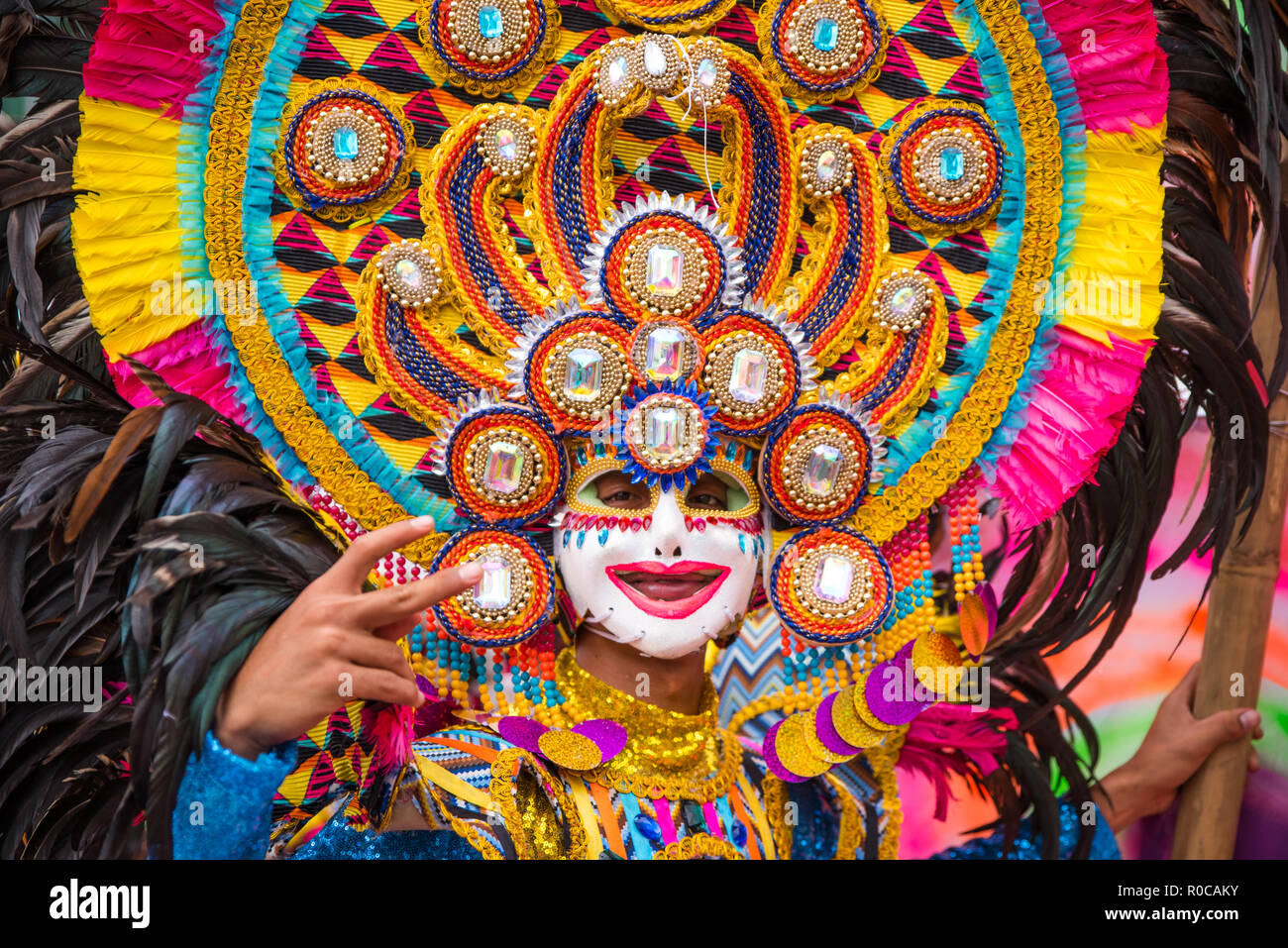Parade of colorful smiling mask at 2018 Masskara Festival, Bacolod City ...