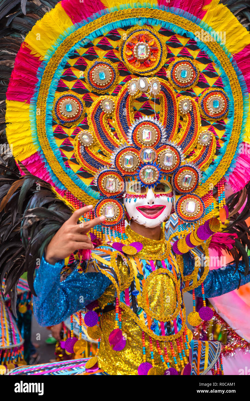 Parade of colorful smiling mask at 2018 Masskara Festival, Bacolod City ...