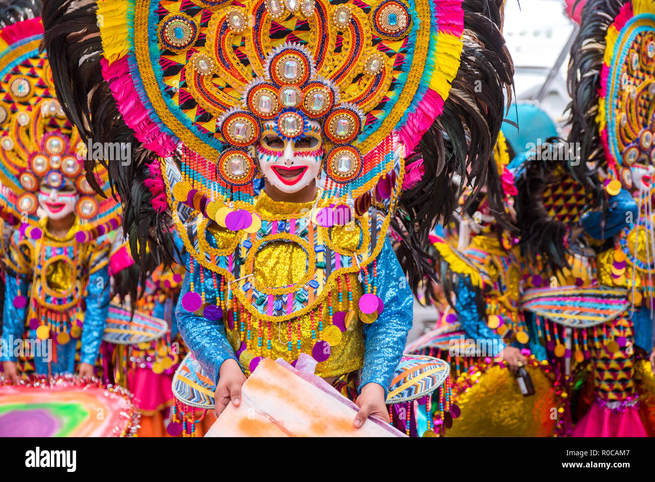 Parade of colorful smiling mask at 2018 Masskara Festival, Bacolod City ...