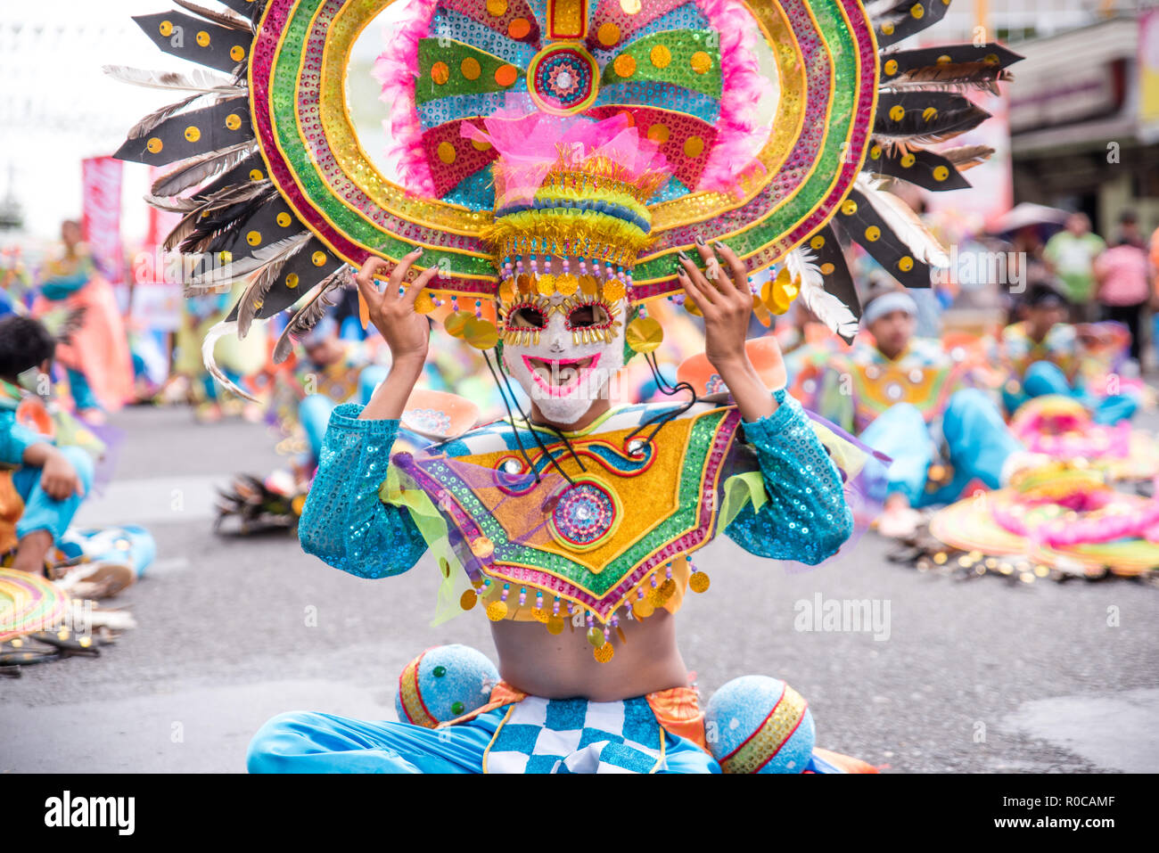 Parade of colorful smiling mask at 2018 Masskara Festival, Bacolod City ...