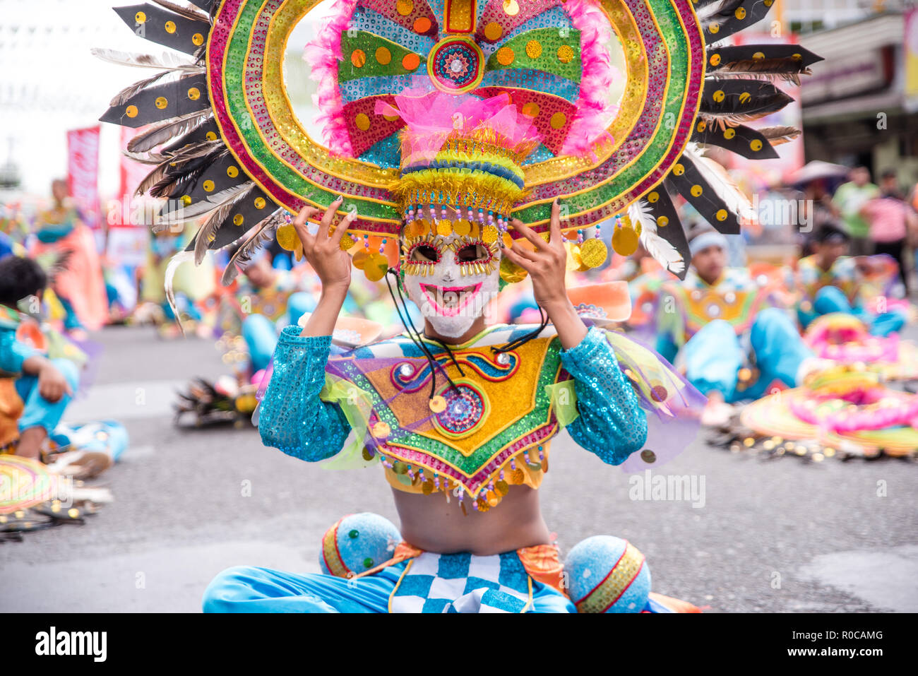 Parade of colorful smiling mask at 2018 Masskara Festival, Bacolod City ...
