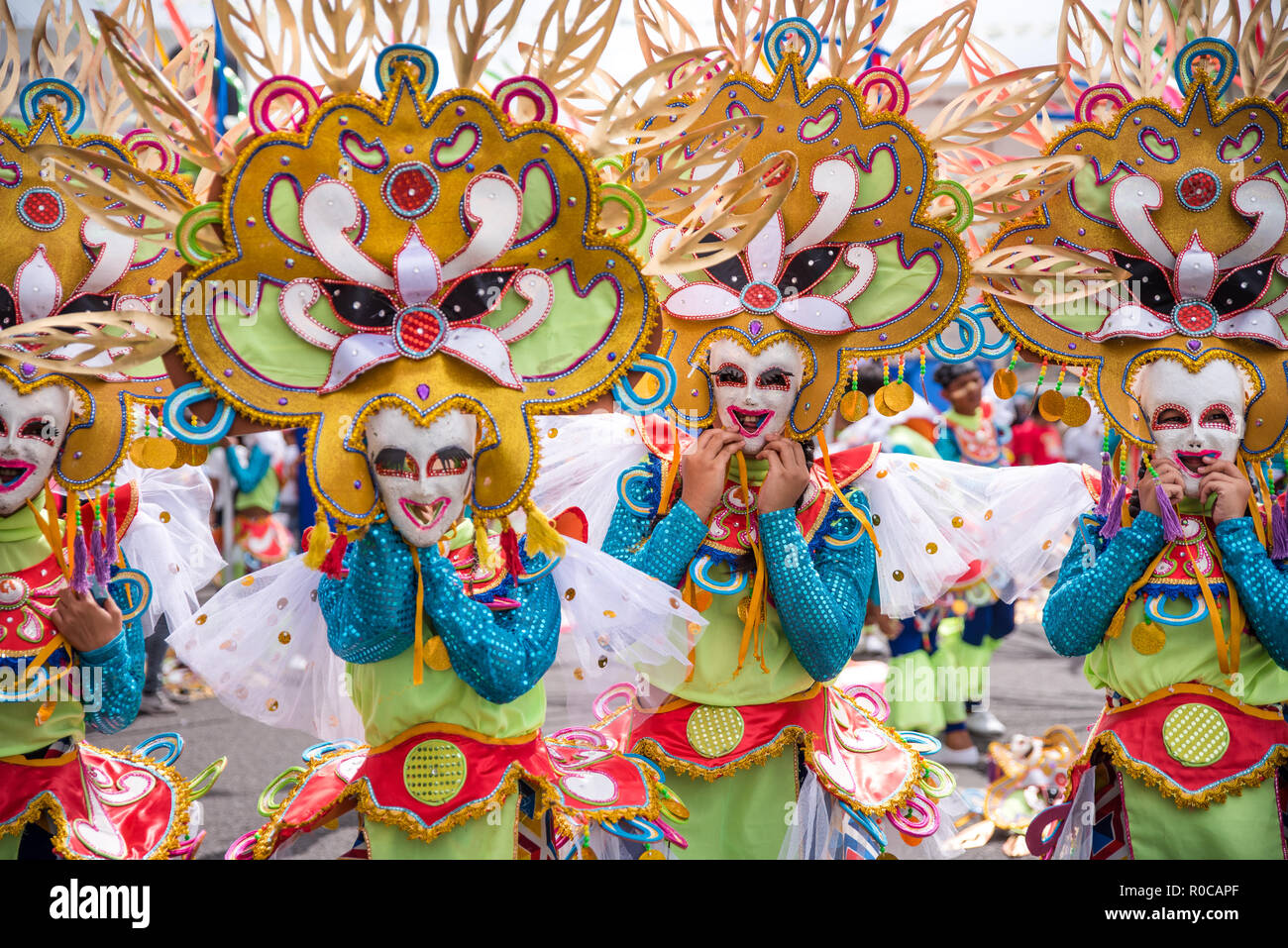 Parade of colorful smiling mask at 2018 Masskara Festival, Bacolod City ...