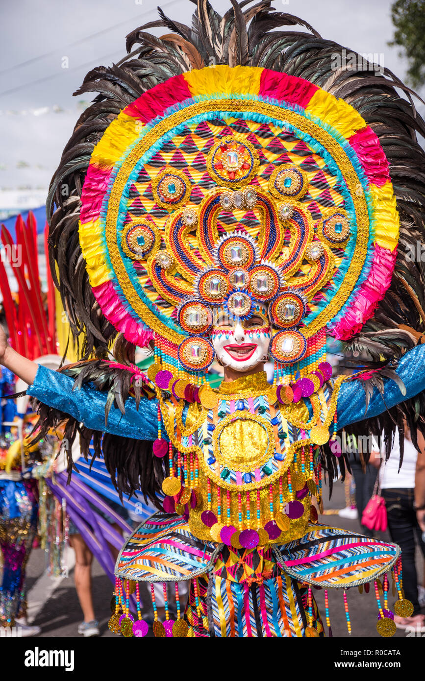 Parade of colorful smiling mask at 2018 Masskara Festival, Bacolod City ...