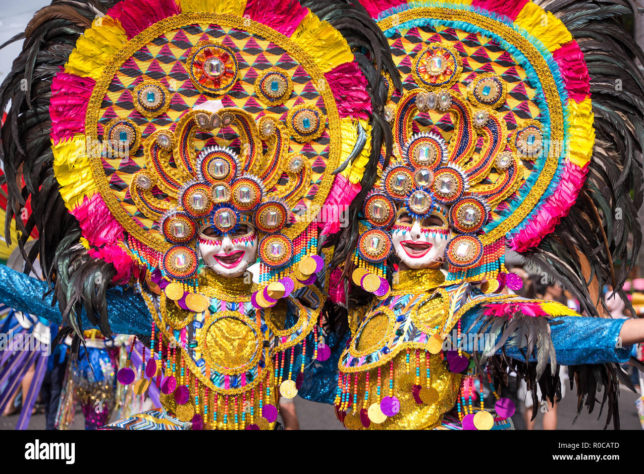 Parade of colorful smiling mask at 2018 Masskara Festival, Bacolod City ...