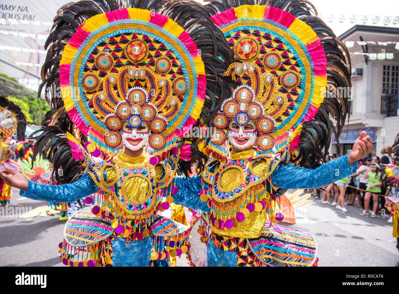 Parade of colorful smiling mask at 2018 Masskara Festival, Bacolod City ...