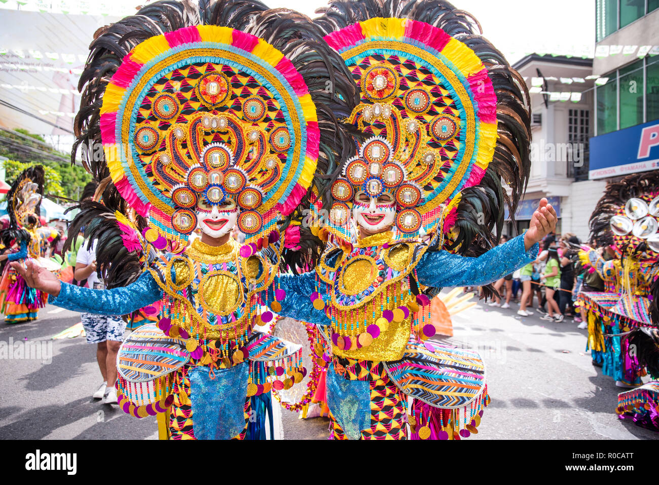 Parade of colorful smiling mask at 2018 Masskara Festival, Bacolod City ...