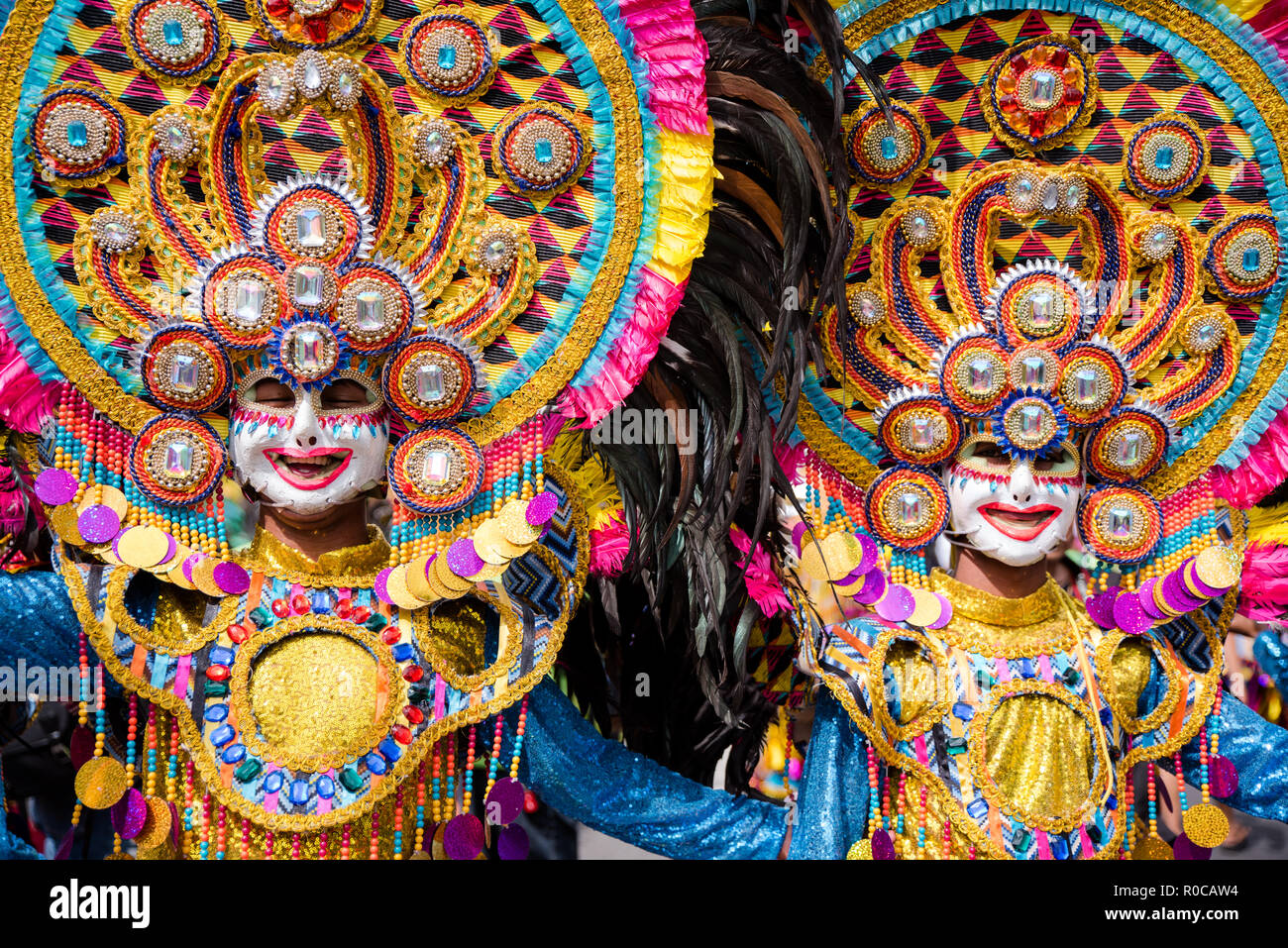 Parade of colorful smiling mask at 2018 Masskara Festival, Bacolod City ...