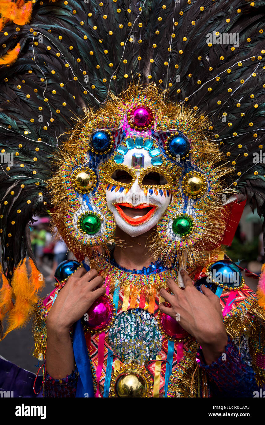 Parade of colorful smiling mask at 2018 Masskara Festival, Bacolod City ...