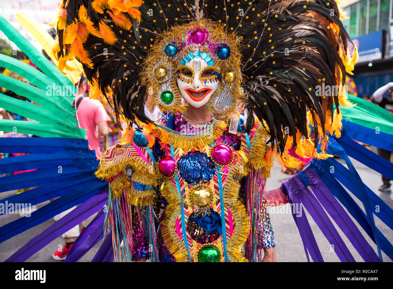 Parade of colorful smiling mask at 2018 Masskara Festival, Bacolod City ...