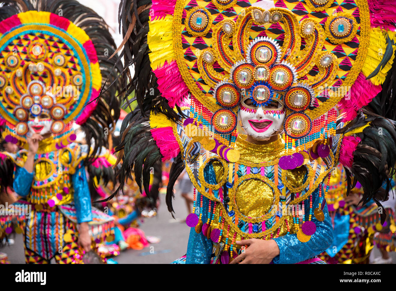 Parade of colorful smiling mask at 2018 Masskara Festival, Bacolod City ...