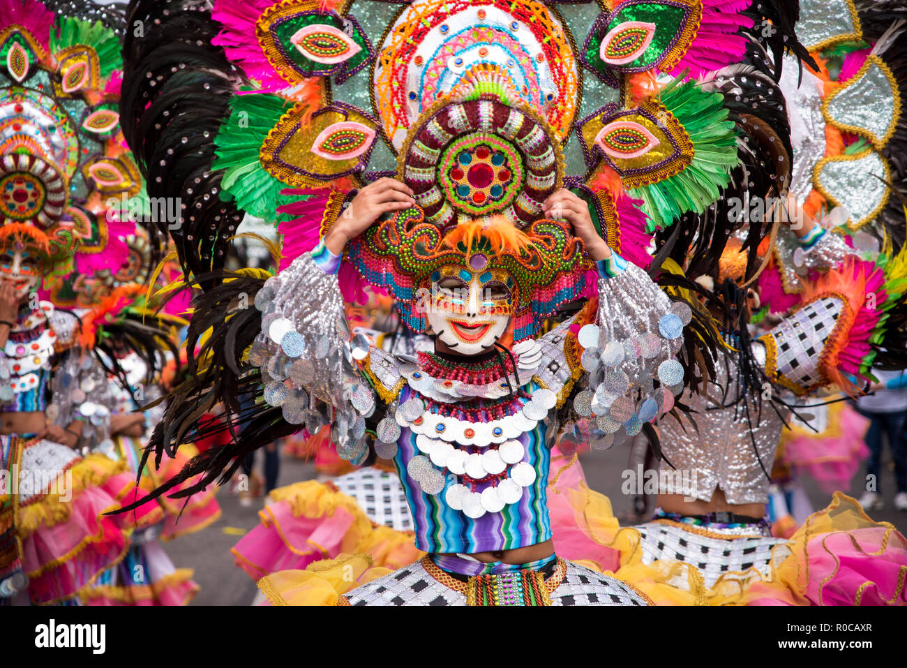 Parade of colorful smiling mask at 2018 Masskara Festival, Bacolod City ...