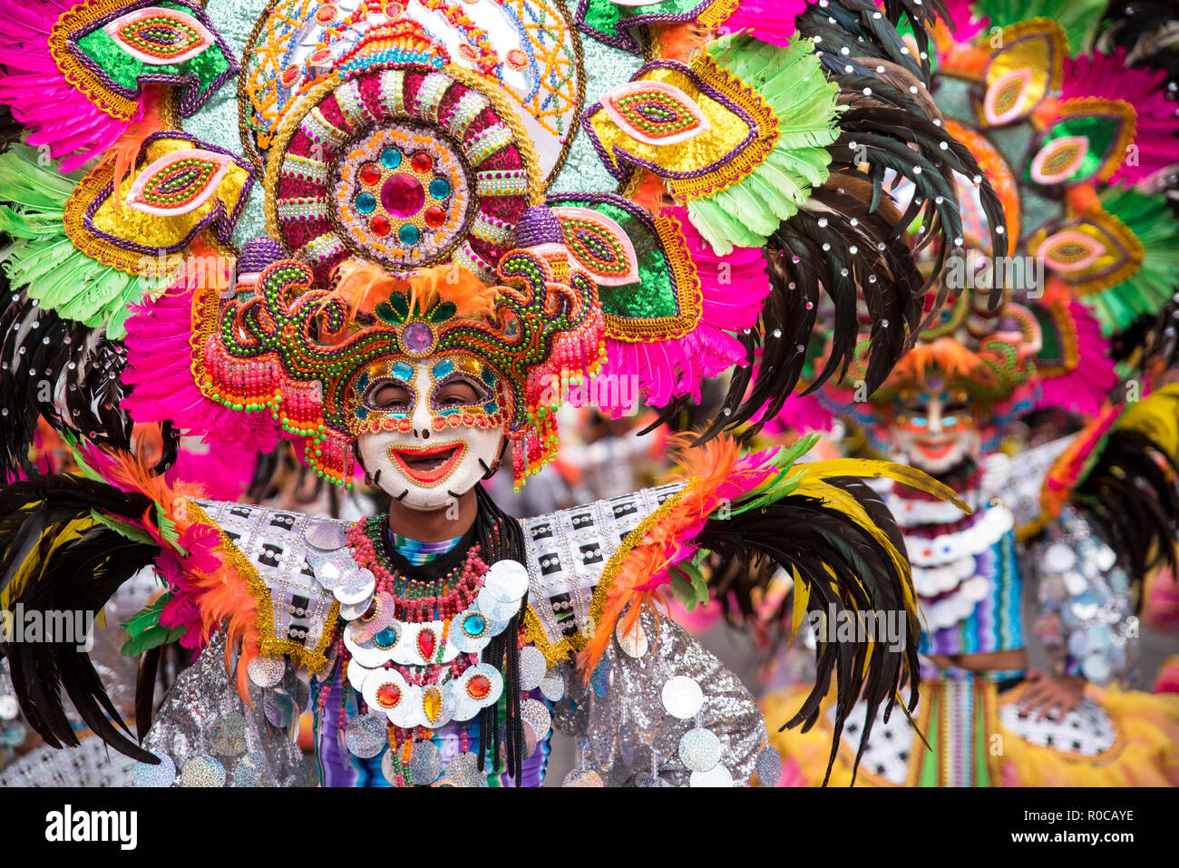 Parade of colorful smiling mask at 2018 Masskara Festival, Bacolod City ...