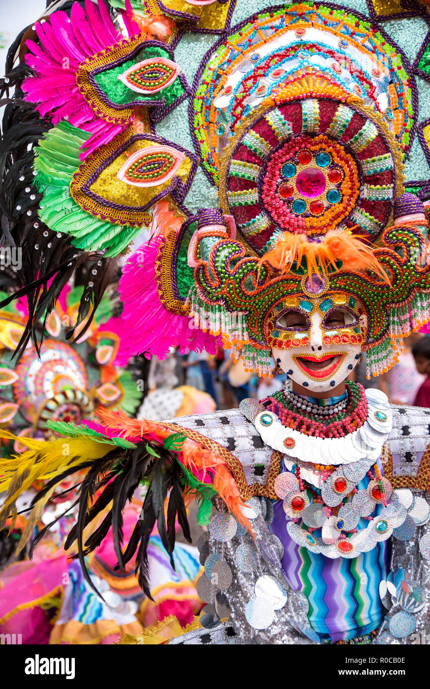Parade of colorful smiling mask at 2018 Masskara Festival, Bacolod City ...