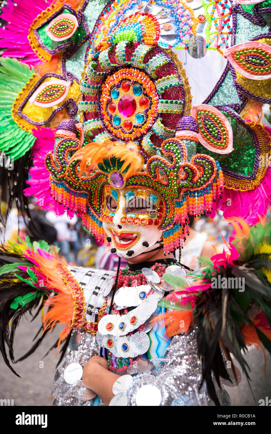 Parade of colorful smiling mask at 2018 Masskara Festival, Bacolod City ...