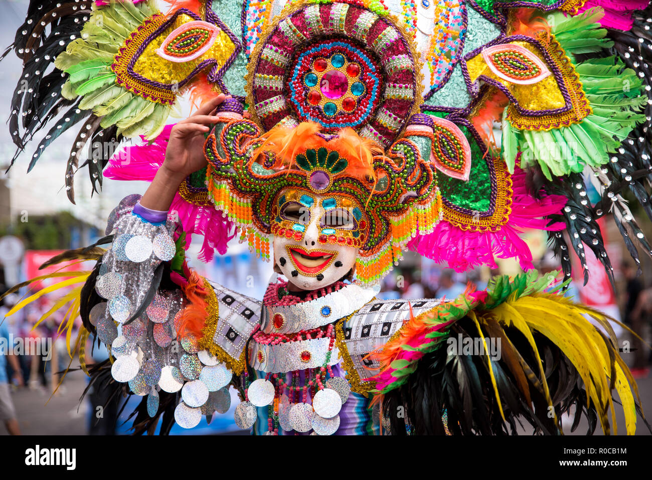 Parade of colorful smiling mask at 2018 Masskara Festival, Bacolod City ...