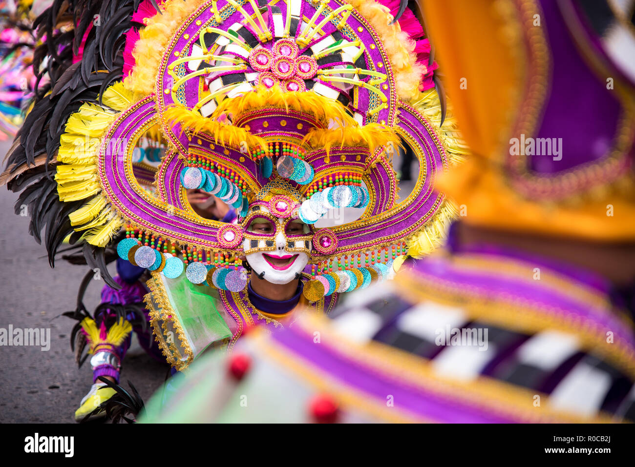 Parade of colorful smiling mask at 2018 Masskara Festival, Bacolod City ...