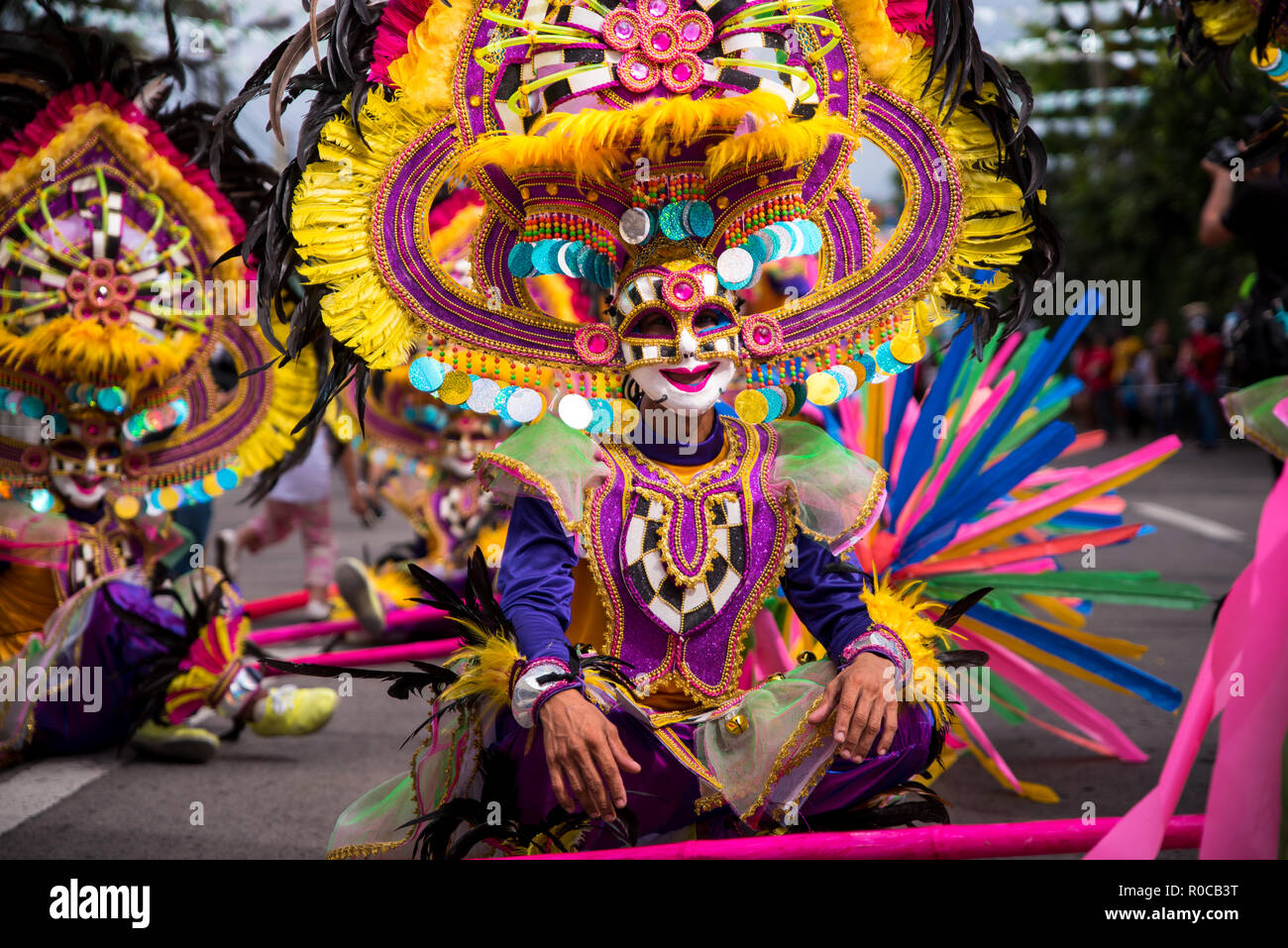 Parade of colorful smiling mask at 2018 Masskara Festival, Bacolod City ...
