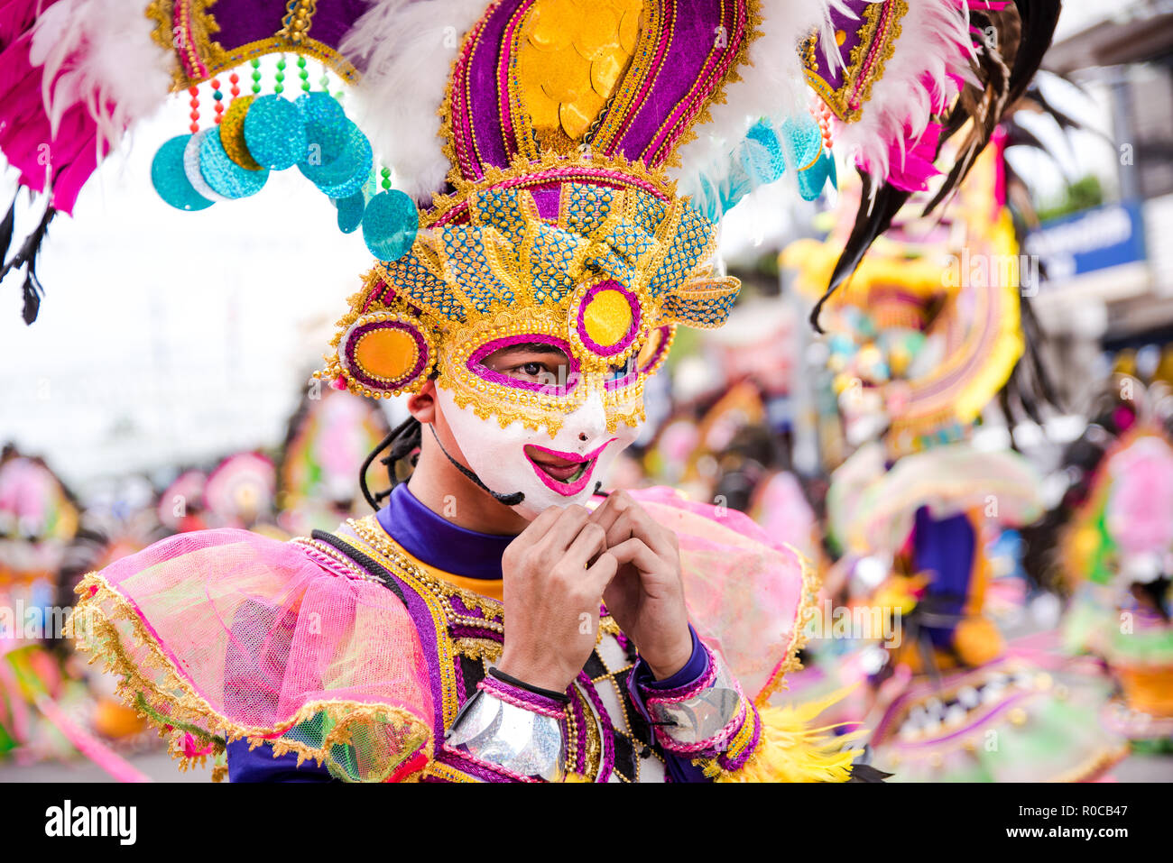 Parade of colorful smiling mask at 2018 Masskara Festival, Bacolod City ...