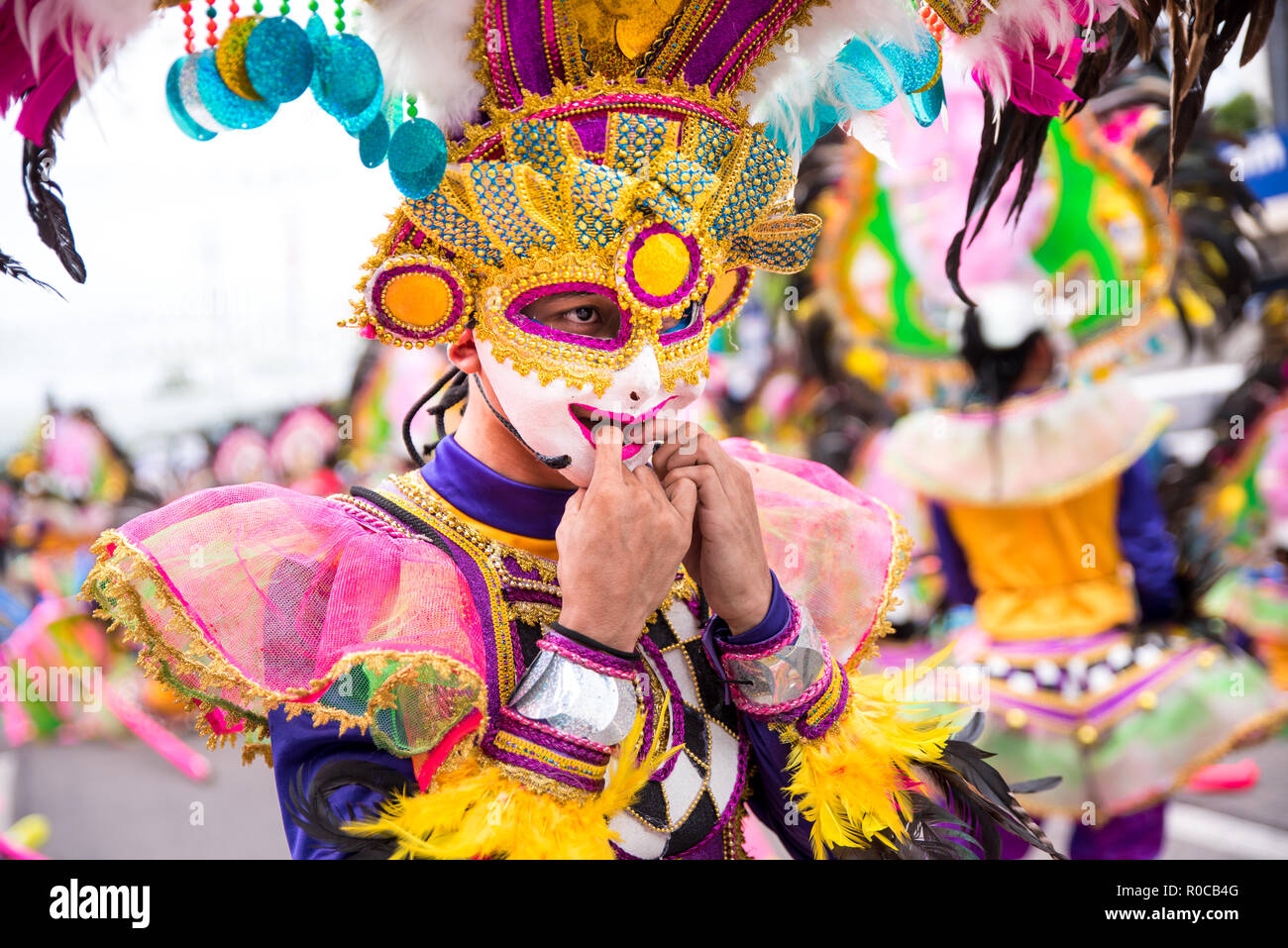 Parade of colorful smiling mask at 2018 Masskara Festival, Bacolod City ...