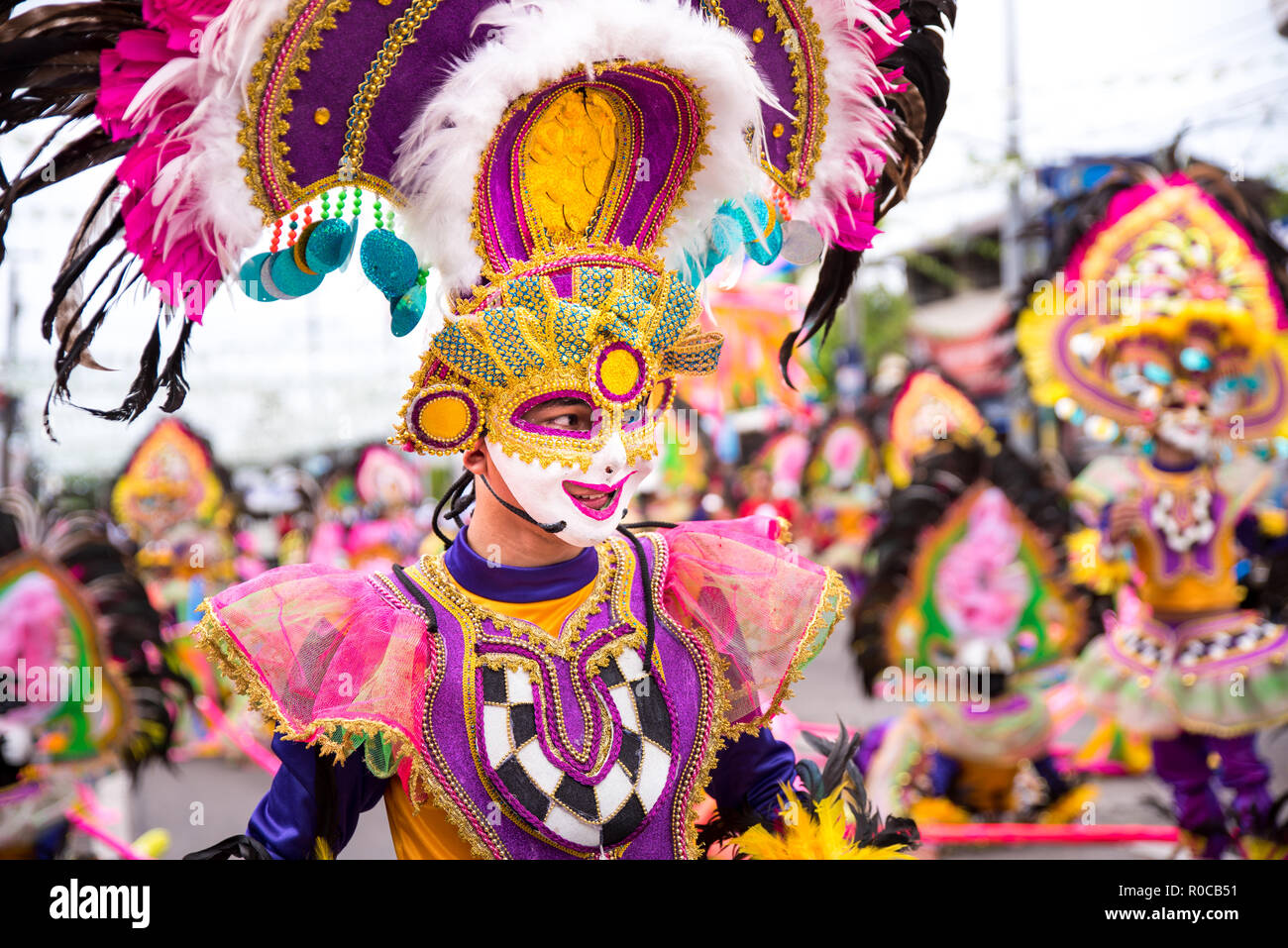 Parade of colorful smiling mask at 2018 Masskara Festival, Bacolod City ...