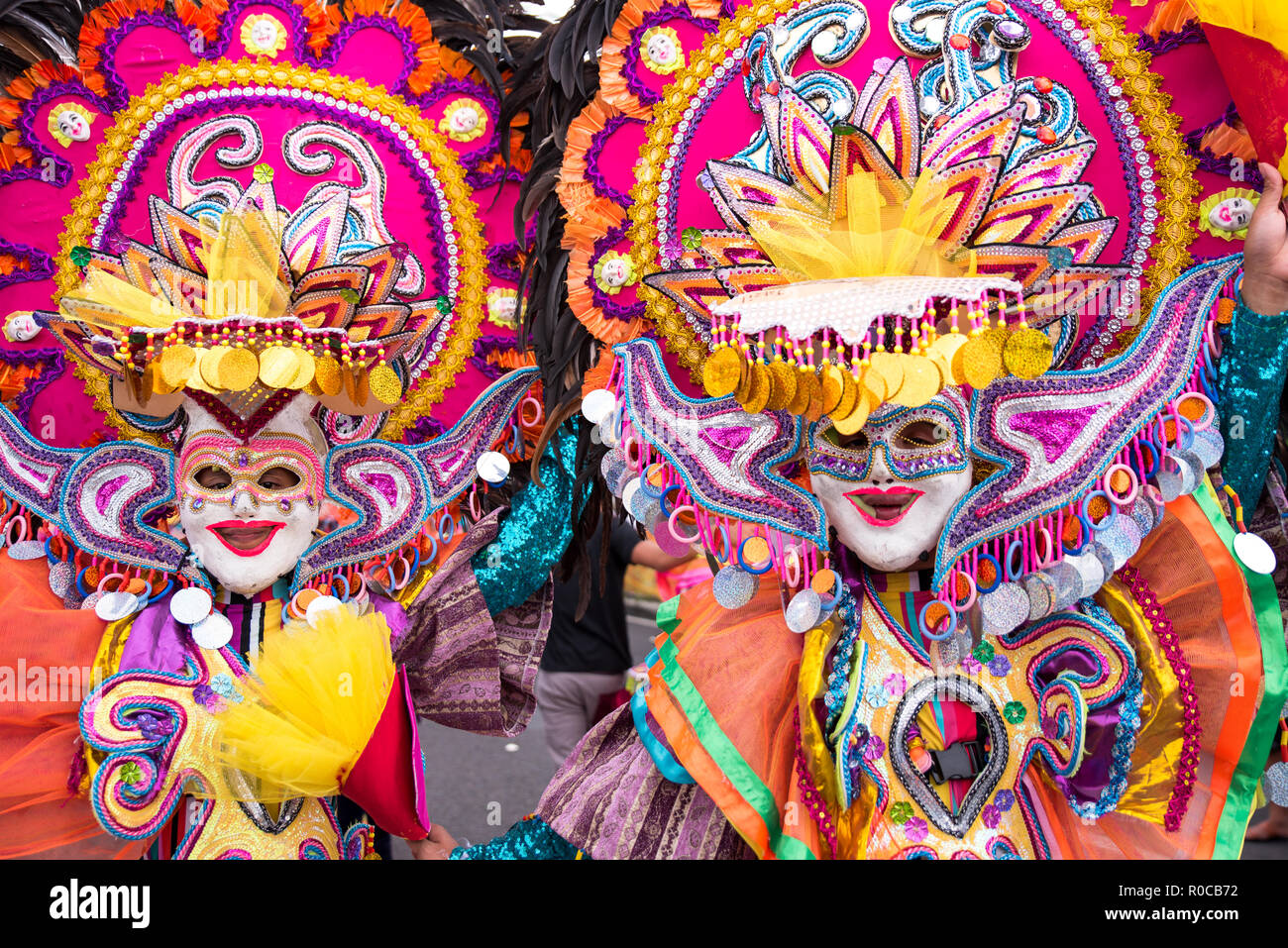 Parade of colorful smiling mask at 2018 Masskara Festival, Bacolod City ...