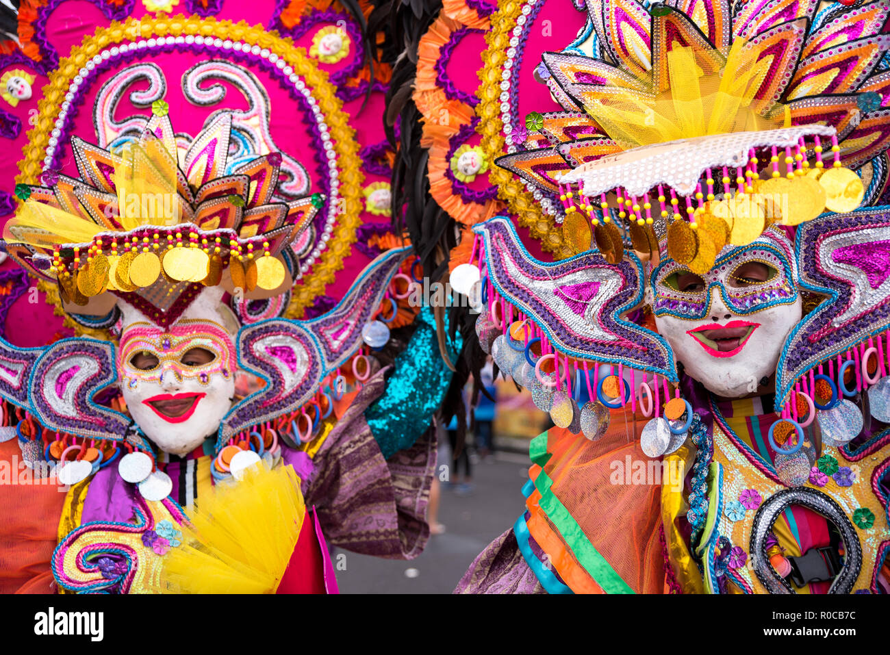 Parade of colorful smiling mask at 2018 Masskara Festival, Bacolod City ...