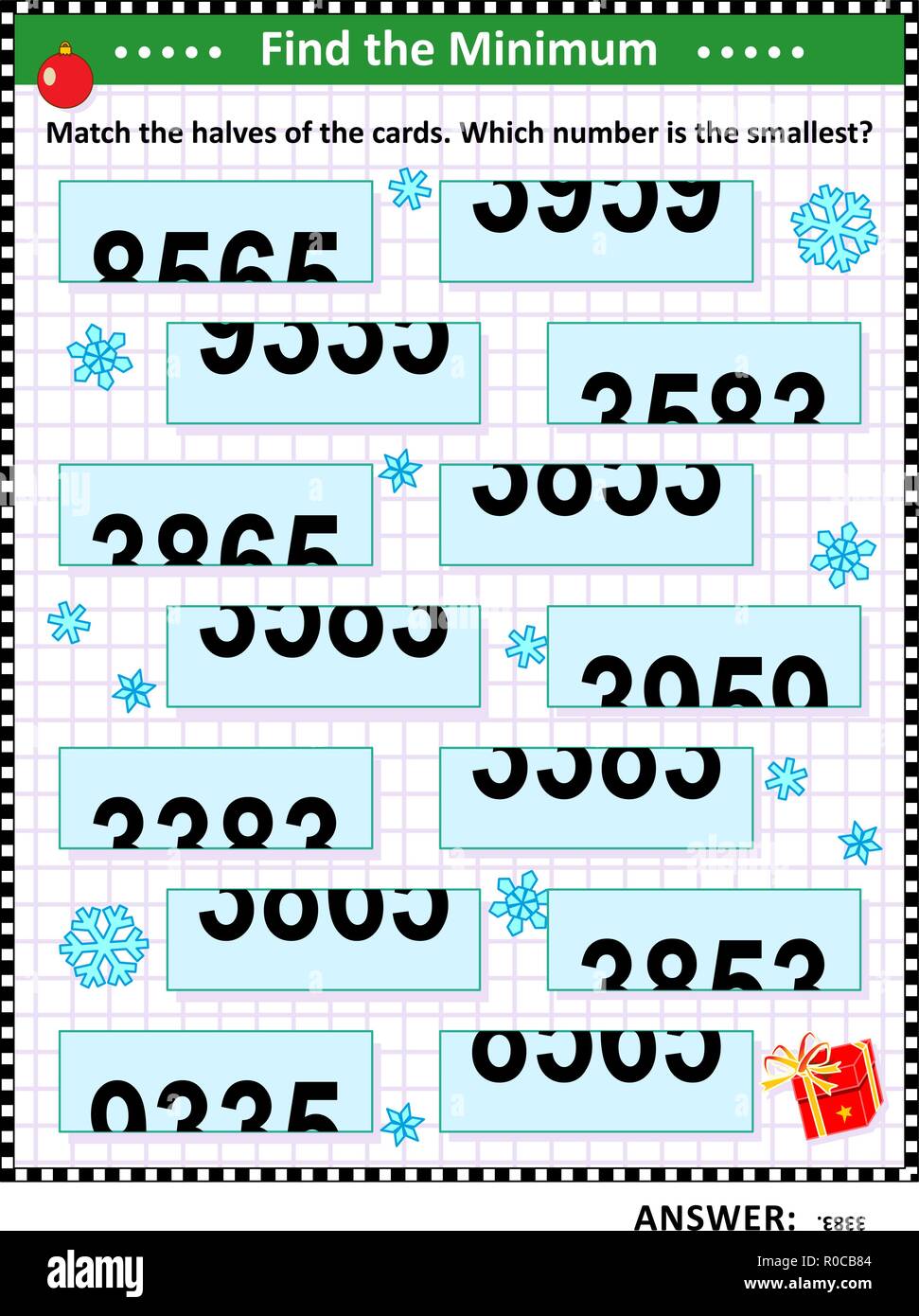 Math visual puzzle: Find the minimum. Match the halves of the cards ...