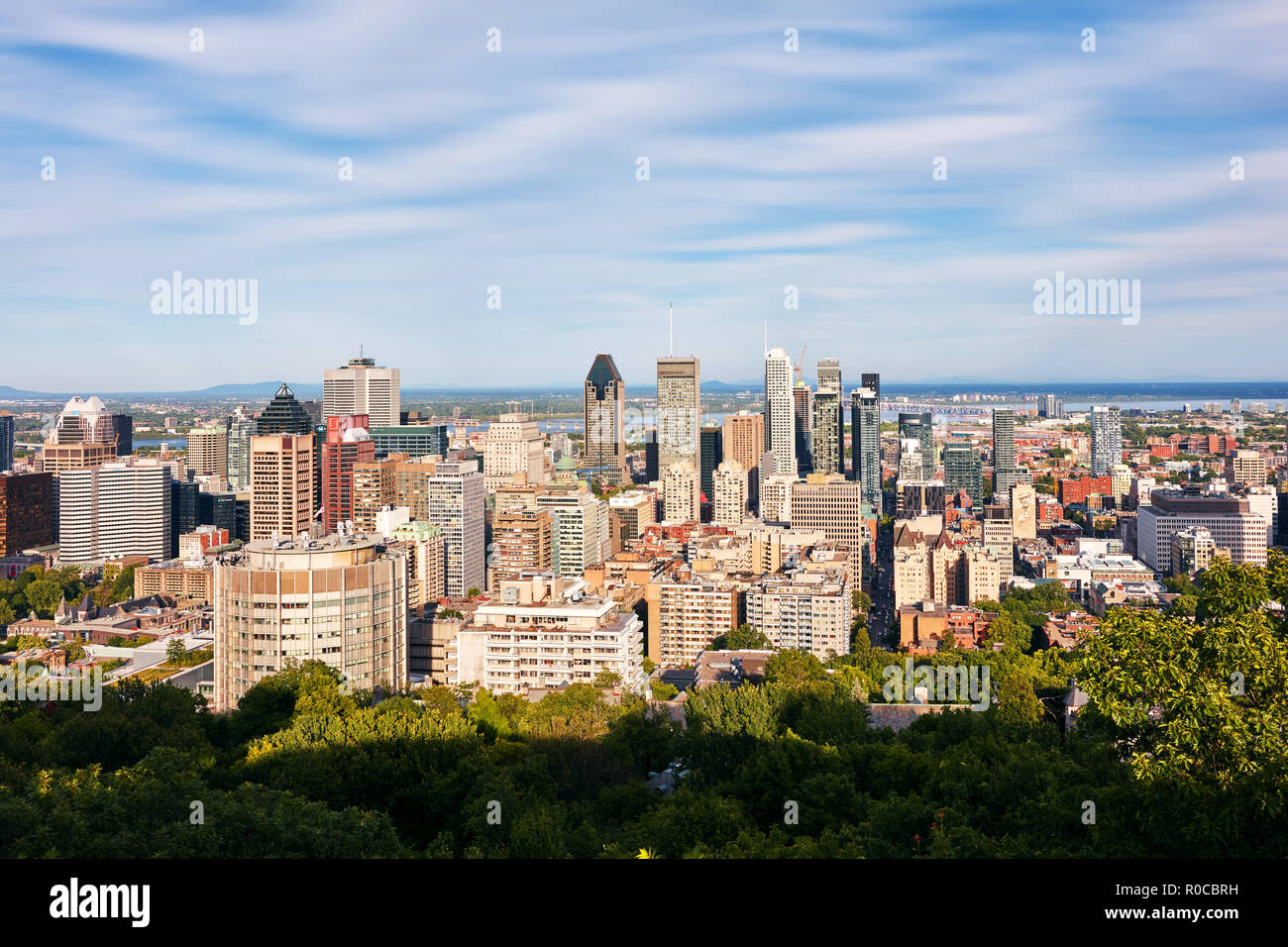 Montreal city skyline view from Mount Royal on a sunny summer afternoon ...