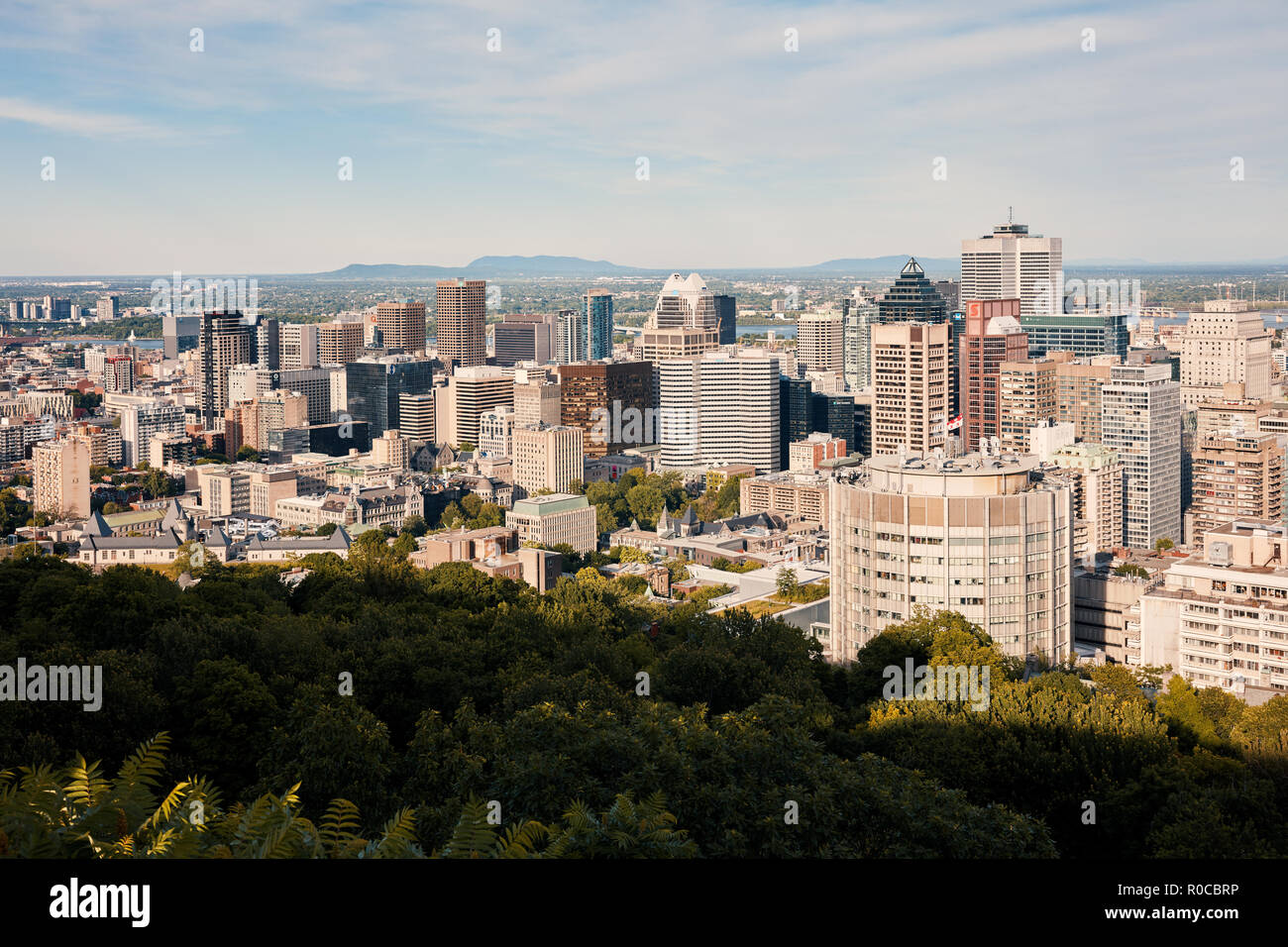 Montreal city skyline view from Mount Royal on a sunny summer afternoon in Quebec, Canada Stock ...