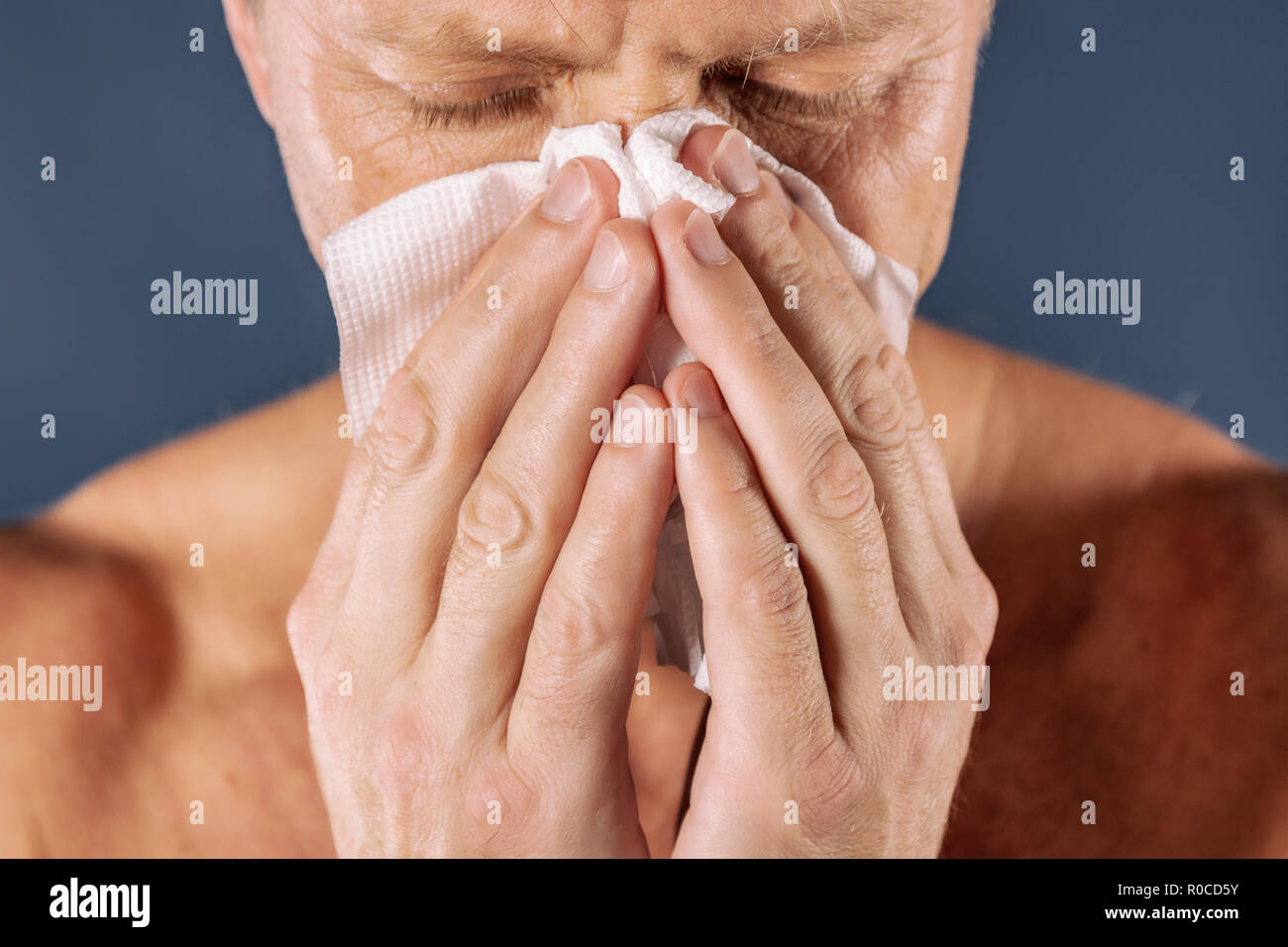 Adult man patient with cold and flu illness relief Stock Photo - Alamy